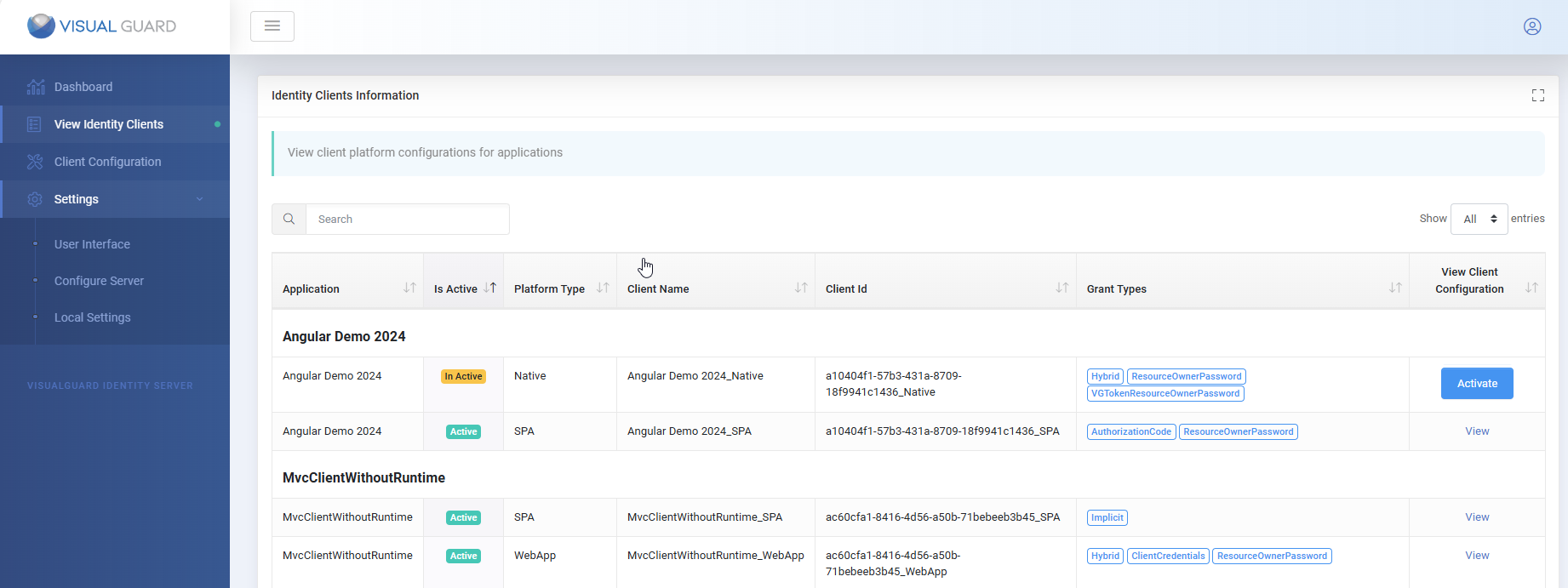 Identity Clients – Visual Guard