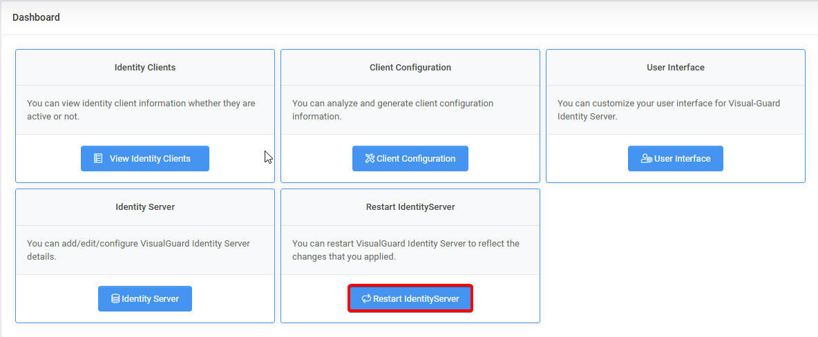 Restart IdentityServer – Visual Guard
