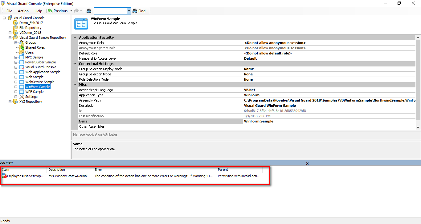 Check Security Actions – Visual Guard
