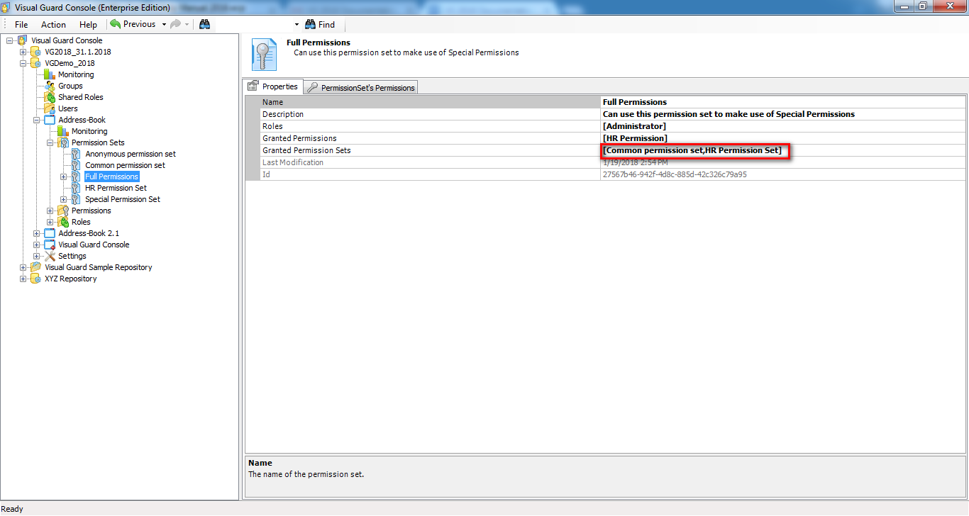 Edit Permission Set List – Visual Guard