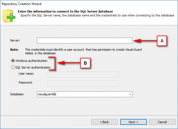 Create a new Repository (SQL Server) – Visual Guard
