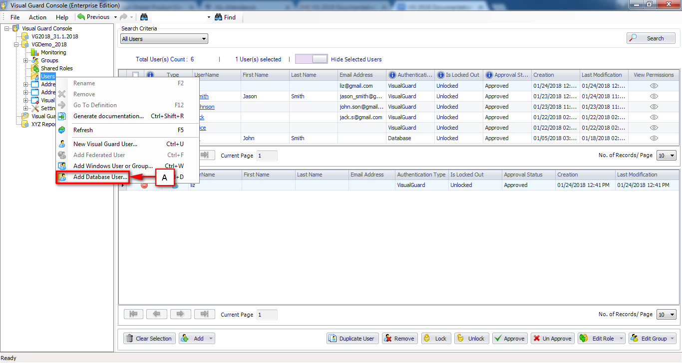 Create a Database User – Visual Guard