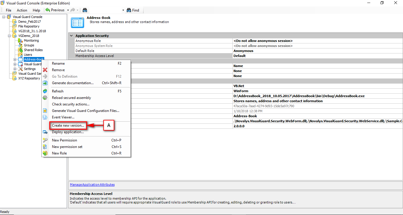 Create A New Application Version – Visual Guard