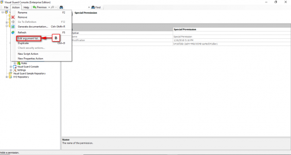 Editing Argument List – Visual Guard