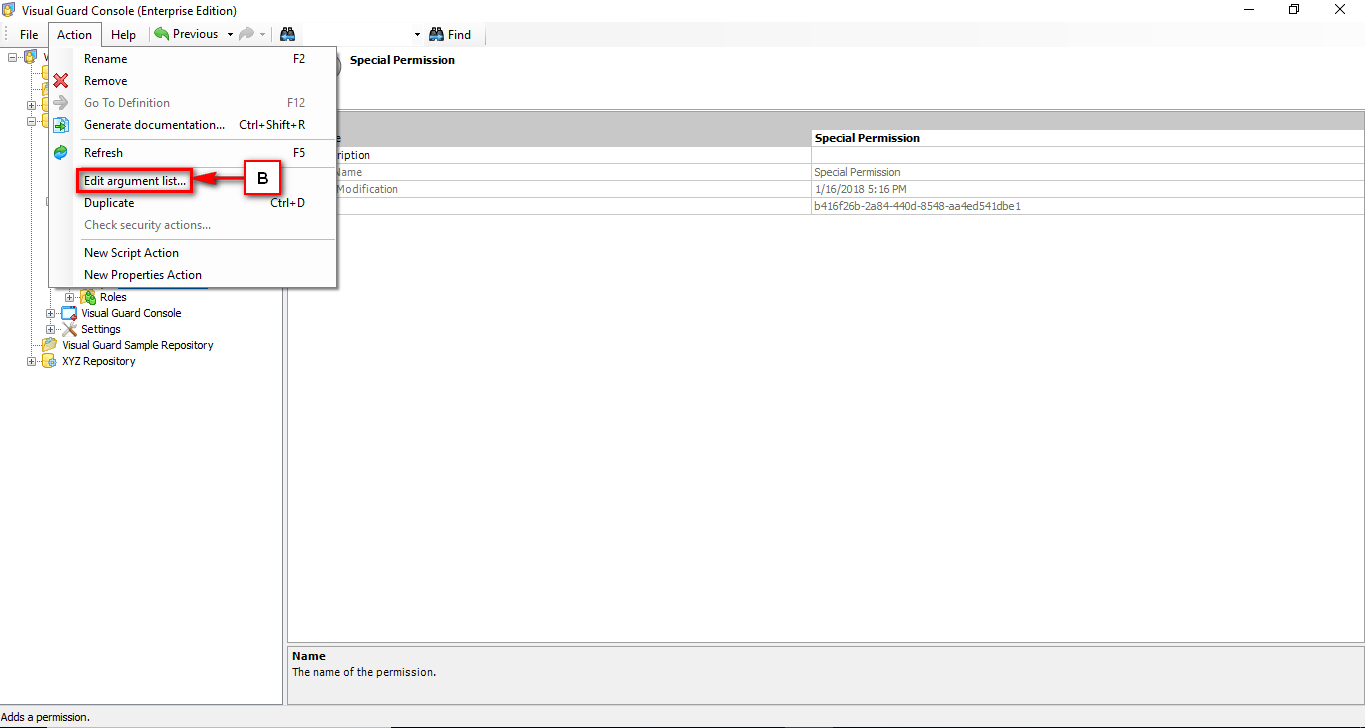 Editing Argument List – Visual Guard