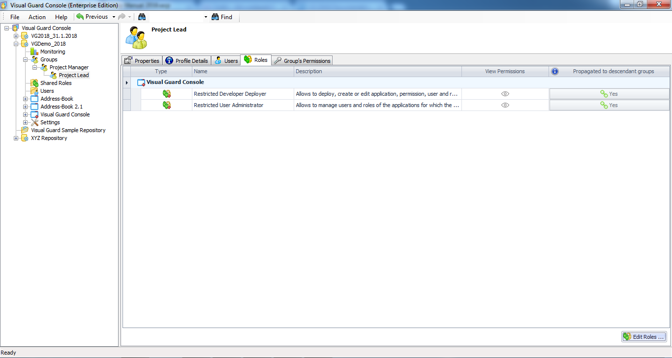 Edit the Roles Granted to a Group – Visual Guard