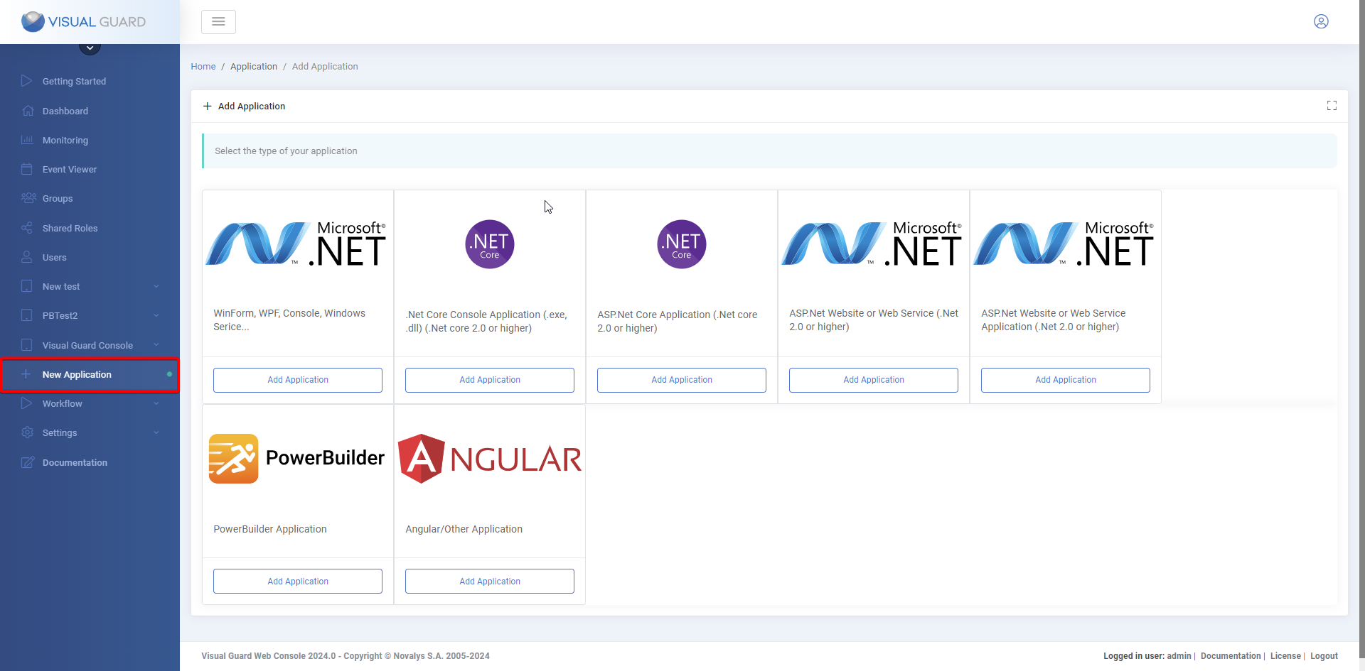 New Application – Visual Guard