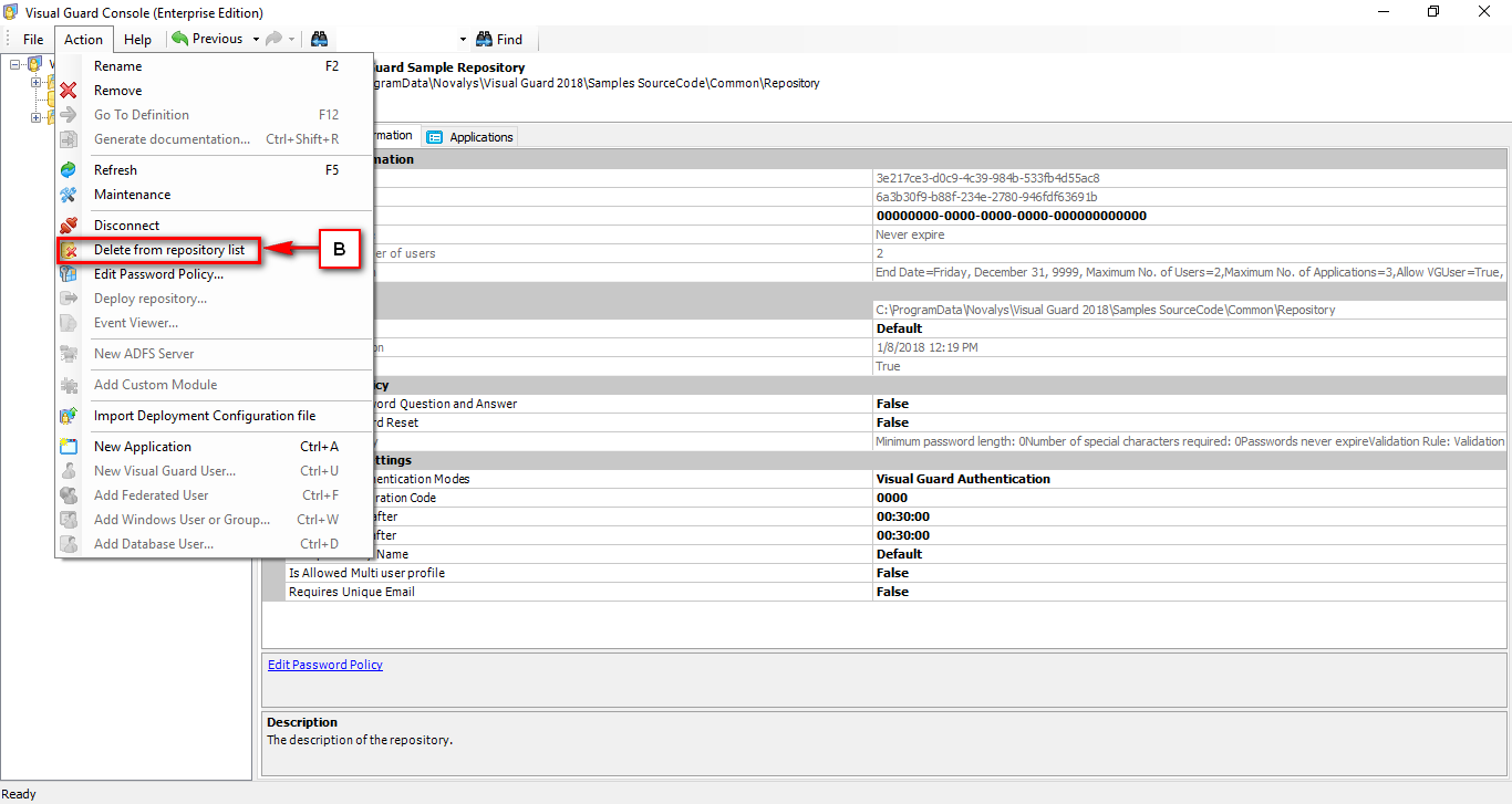 Delete from Repository list – Visual Guard