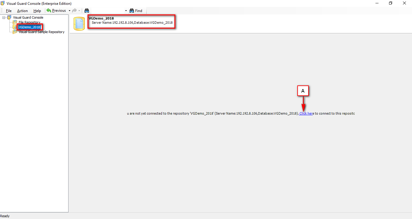 Add an Existing Repository (SQL Server). – Visual Guard